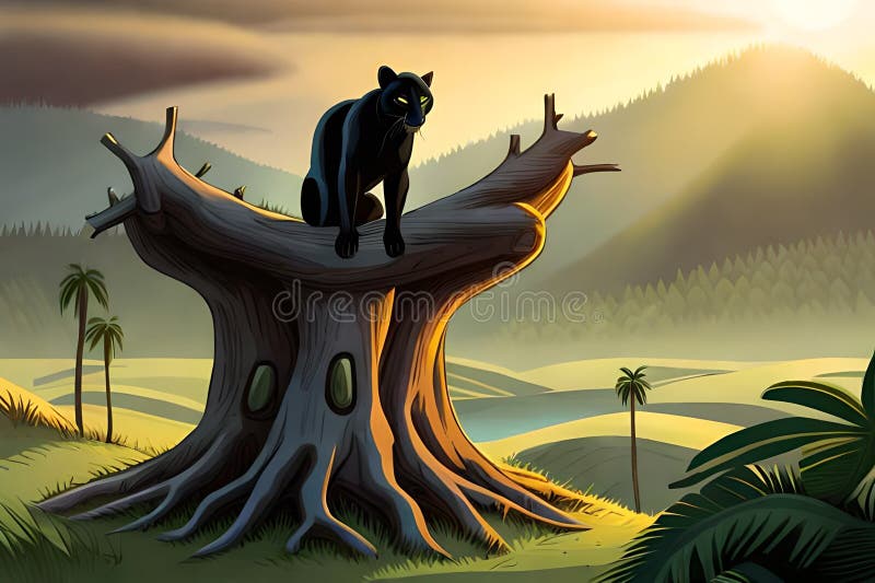 Black panther on tree. stock illustration. Illustration of cartoon ...