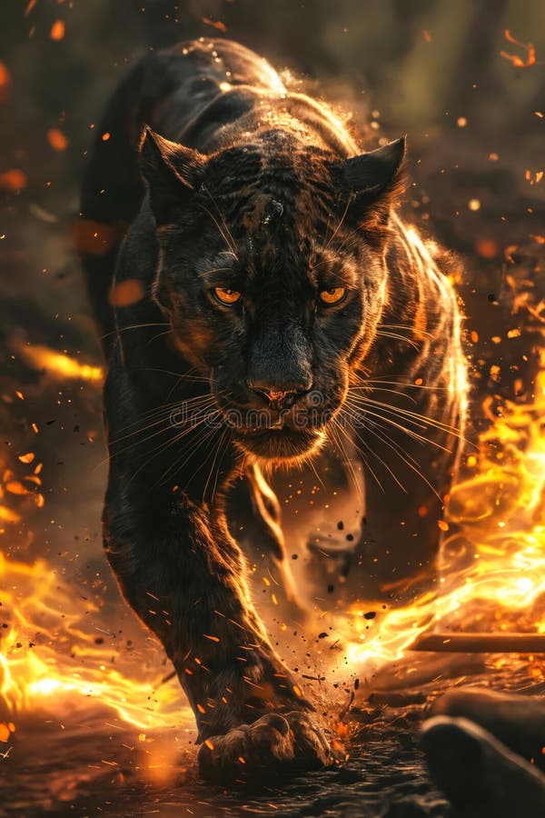 A Black Panther Running through Fire. Generative AI Stock Image - Image ...
