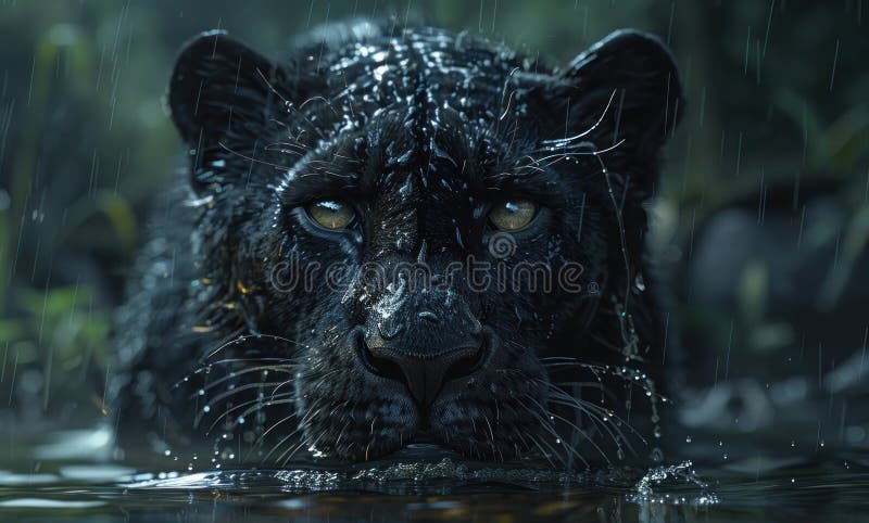 Black panther in water stock image. Image of generative - 309111551