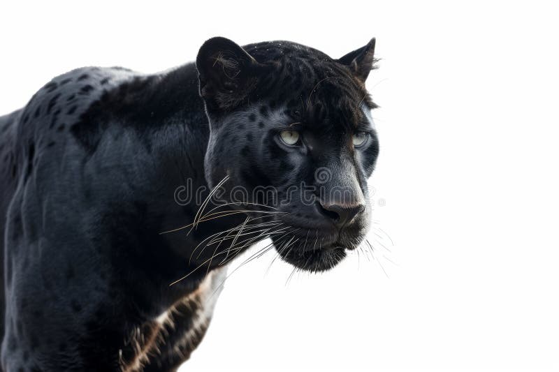 Black Panther on White Background, Front View, Serious Expression ...
