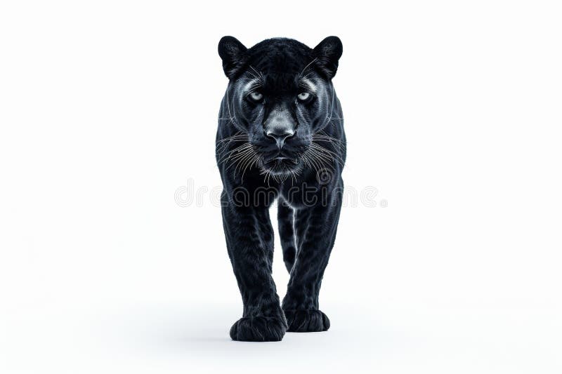 Black Panther on White Background, Front View, Serious Expression ...