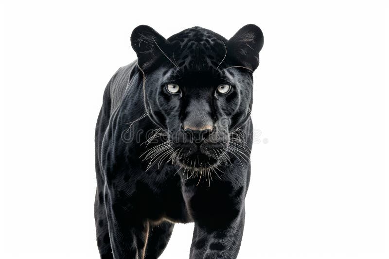 Black Panther on White Background, Front View, Serious Expression ...
