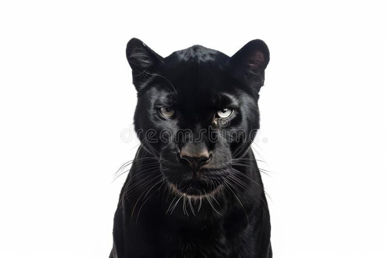 Black Panther on White Background, Front View, Serious Expression ...