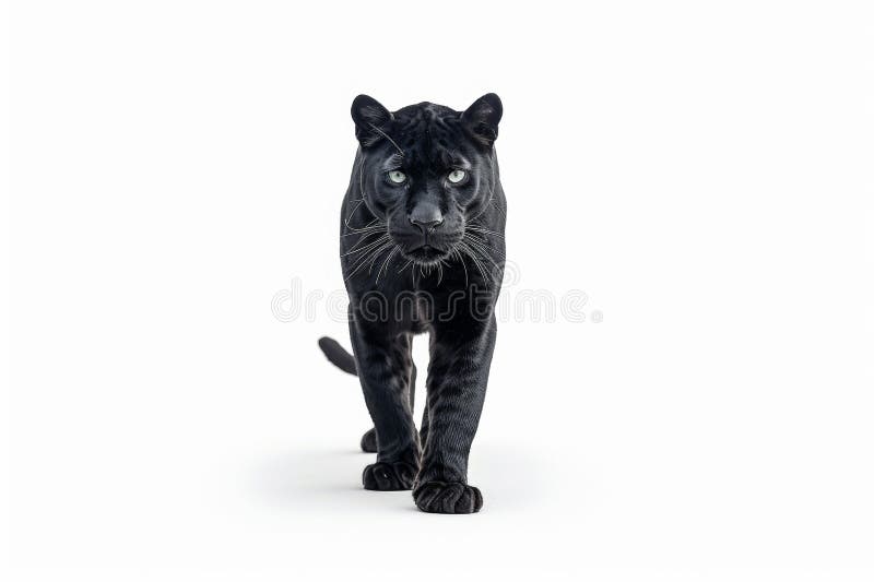 Black Panther on White Background, Front View, Serious Expression ...
