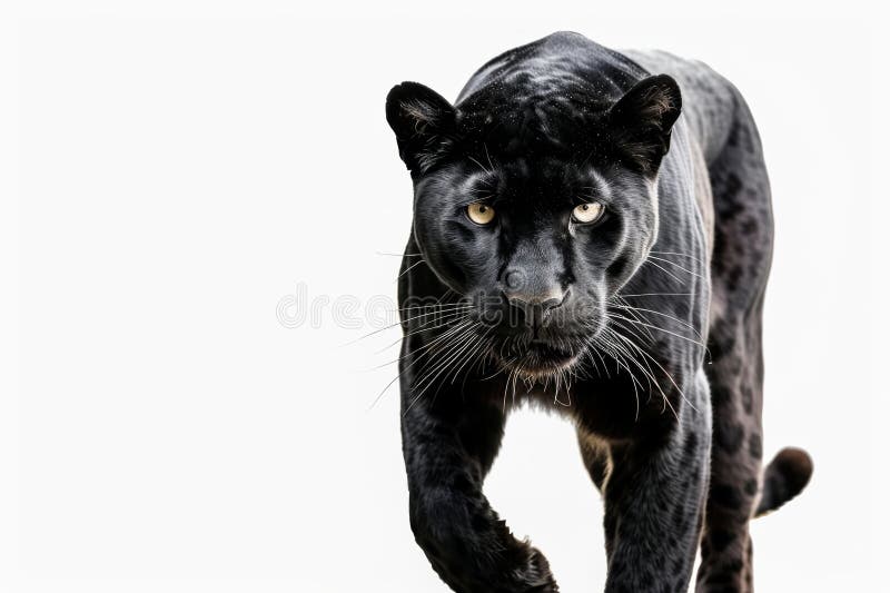 Black Panther on White Background, Front View, Serious Expression ...