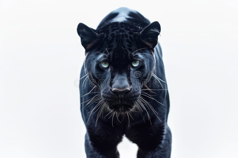 Black Panther on White Background, Front View, Serious Expression ...