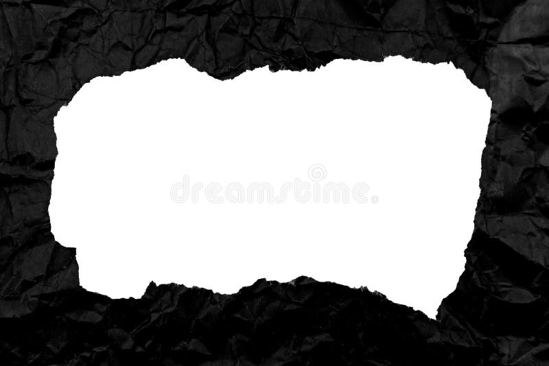 Black Paper Background with Copy Space. Hole on a Crumpled Dark Sheet ...