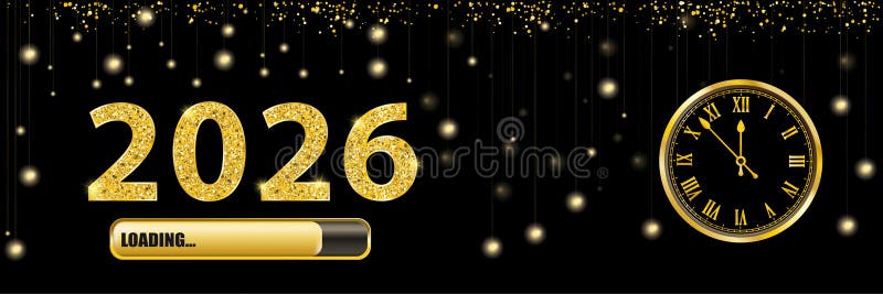 Black Paper Banner Golden Clock 2026 Loading Hanging Lights Stock ...