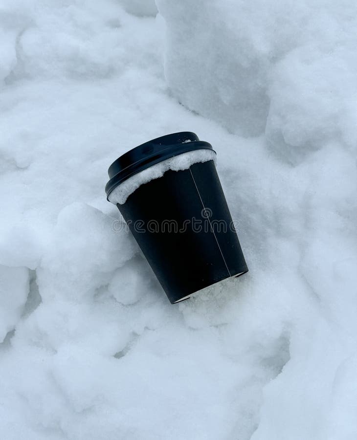 Black Paper Cup on the Snow Stock Photo - Image of drink, weather ...