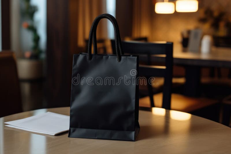 A Black Paper Delivery Bag is on the Table Stock Illustration ...