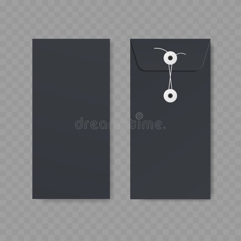 Black Paper Envelope with Button Closure for Documents Vector Stock ...