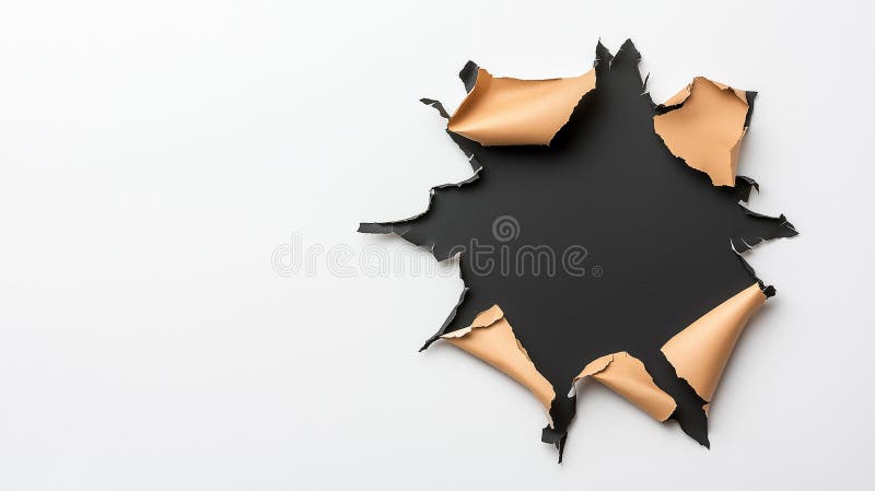 Black Paper Tear with Gold Edges on White Background Creates Striking ...