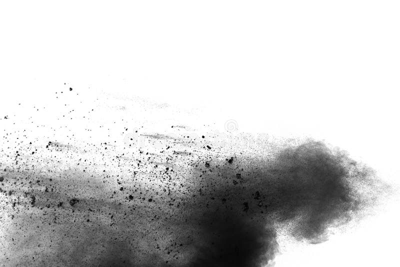Black Particles Splatter on White Background. Black Powder Dust Burst ...