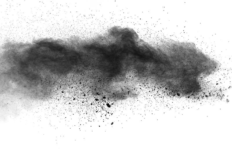 Black Particles Splatter on White Background. Black Powder Dust Burst ...