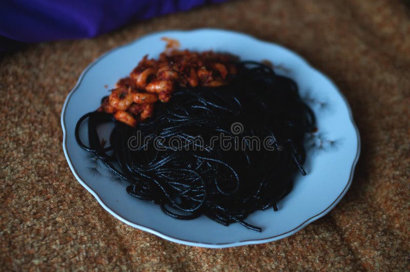Black Pasta Horror stock photo. Image of pasta, frying - 126455766