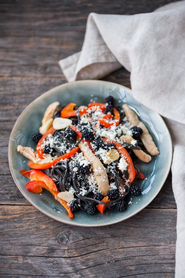 Black pasta stock photo. Image of sauce, dinner, green - 75582312