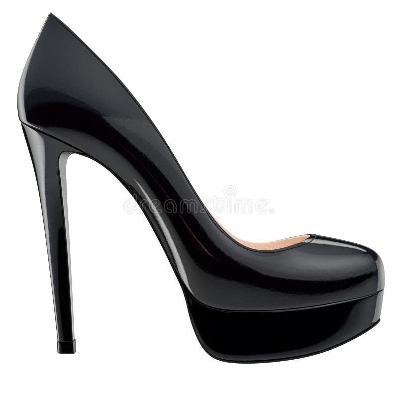 Black Patent Leather Shoe on High Heels, Side View Stock Illustration ...