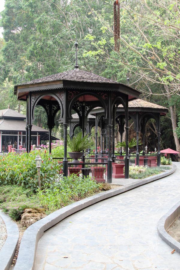 Black pavilion in the park stock image. Image of pavement - 232246185