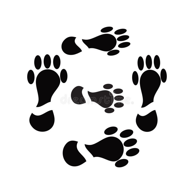 Black Paw Print Silhouettes with Visible Pads and Toes, Arranged in a ...