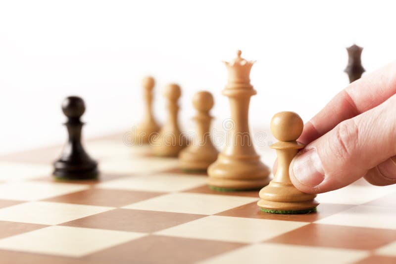 Black Pawn on a Chessboard with White Chess Pieces Stock Photo - Image ...