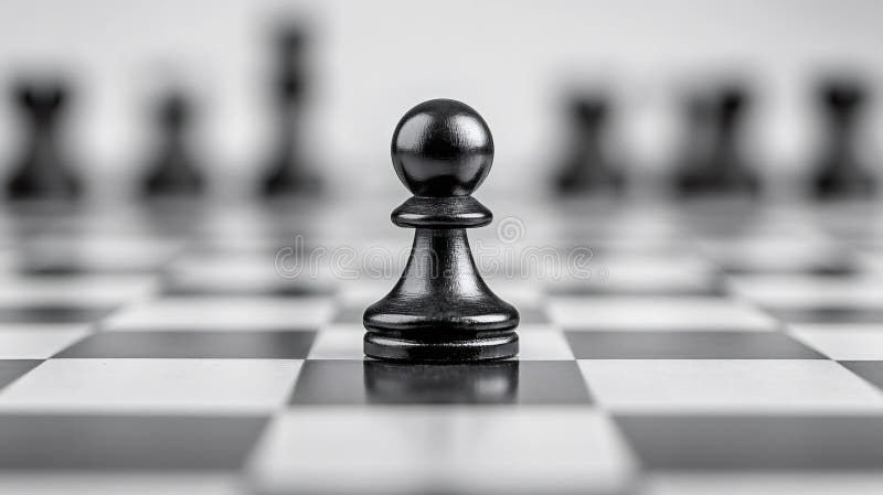 Black Pawn Standing on Chessboard with Other Pieces Blurred in ...