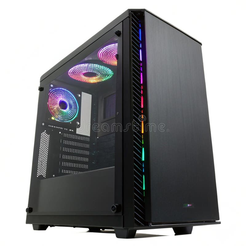 Black PC Case with Colored Lights Isolated on White Background Stock ...