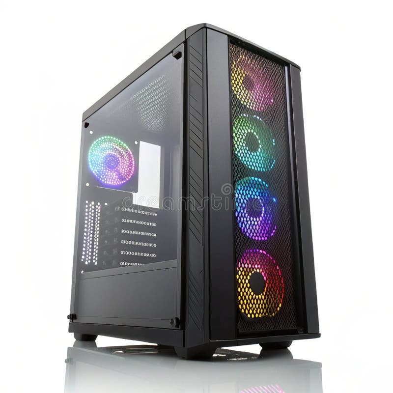 Black PC Case with Colored Lights Isolated on White Background Stock ...