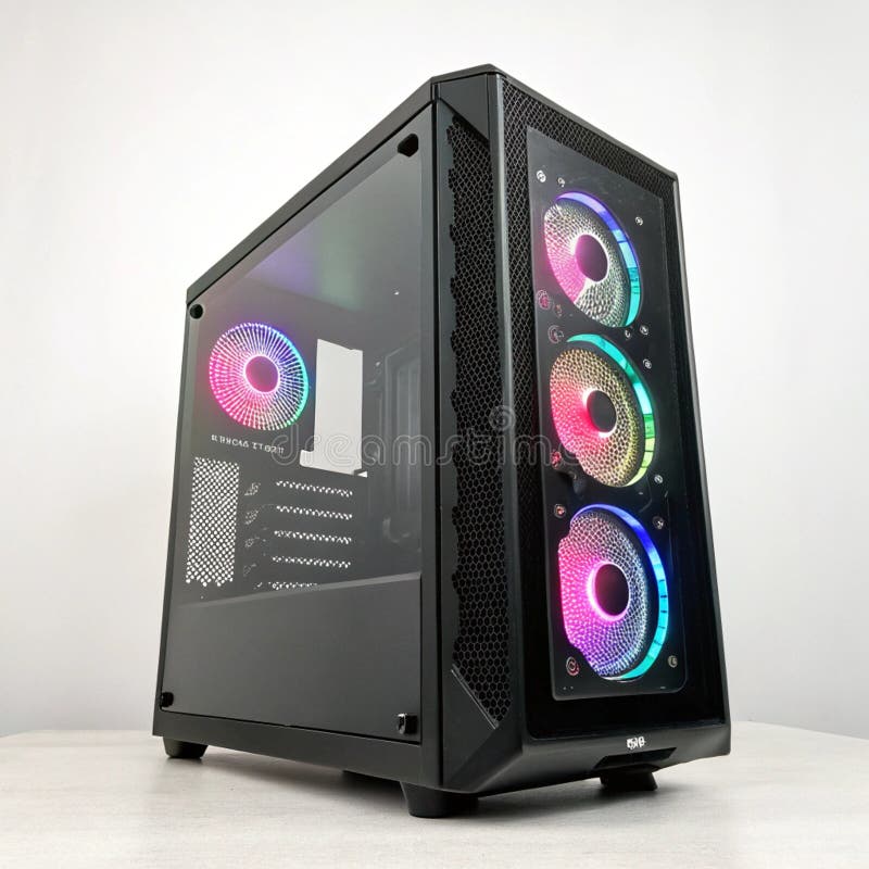 Black PC Case with Colored Lights Isolated on White Background Stock ...