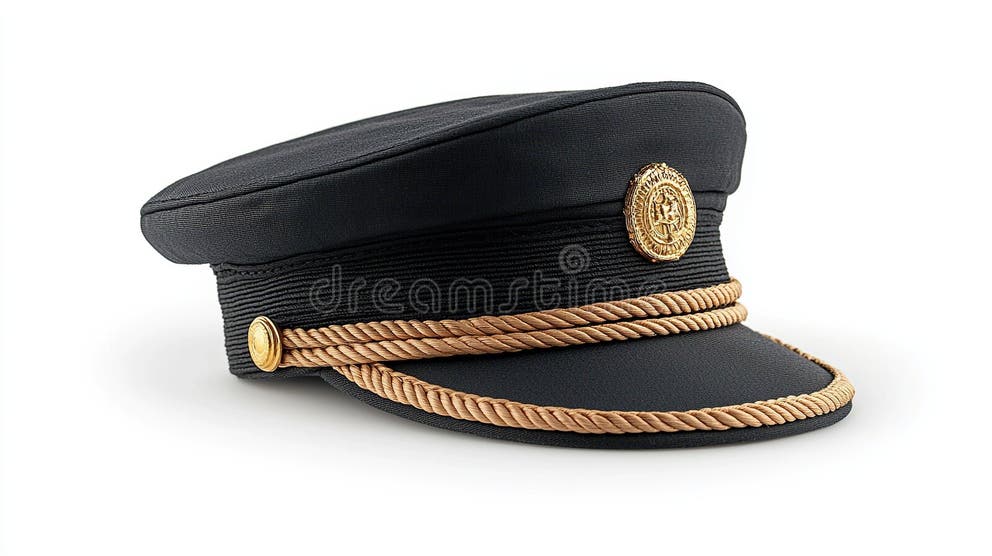 Black Peaked Cap with Gold Braid Isolated on White Stock Illustration ...