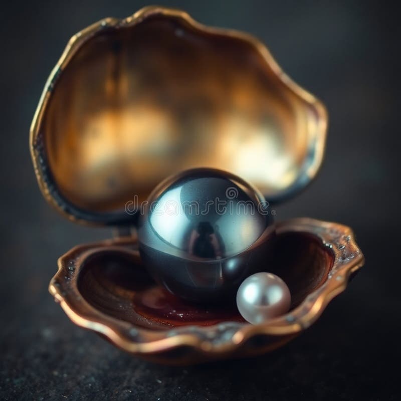 A Black Pearl in a Gold Shell Stock Illustration - Illustration of ...