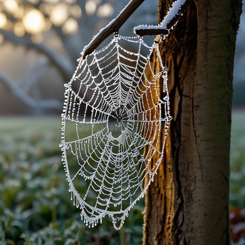 Empty Spider Web with Frost Early in the Morning Stock Illustration ...