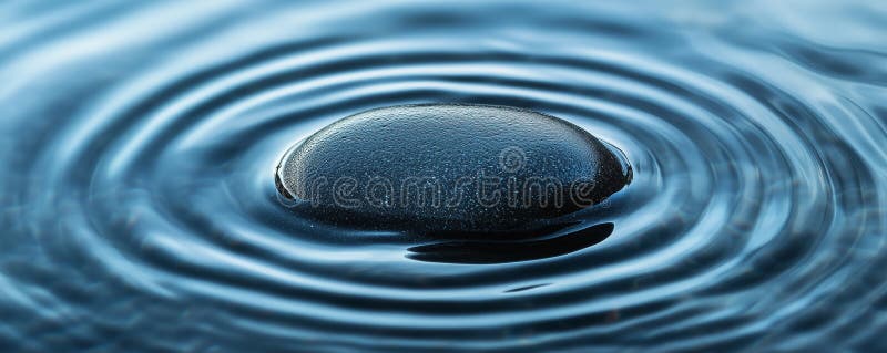 Black Pebble Resting on Water Surface Creates Ripples in Serene ...
