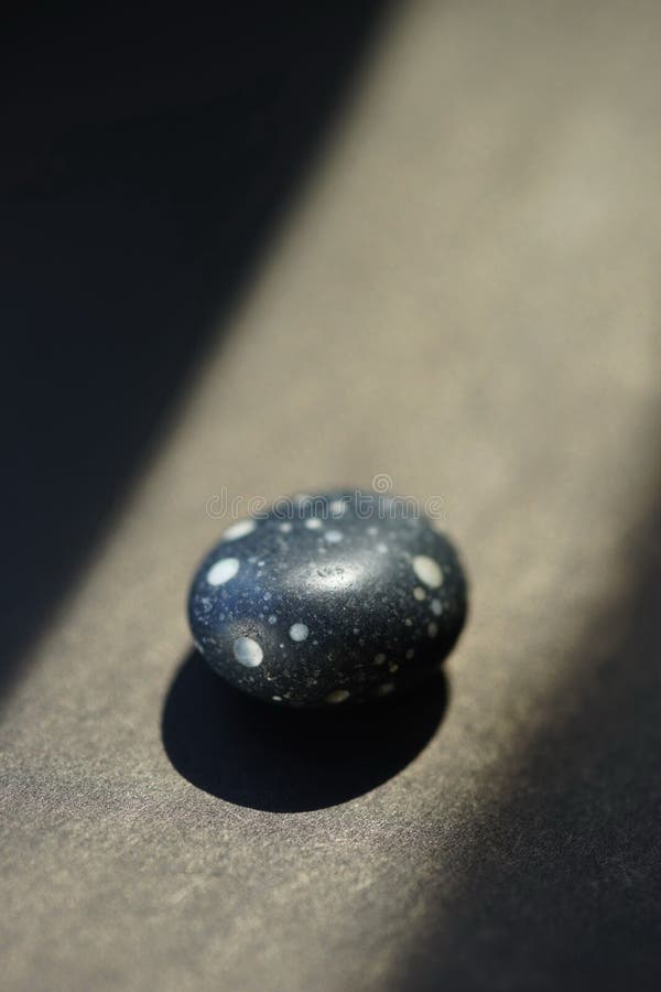 Black Pebble Stone with White Spots on it at Black Sunny Table Stock ...
