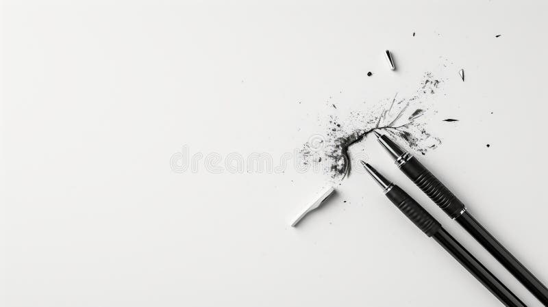 Black Pen Broken into Fragments with Ink Spill, Visualizing the Concept ...