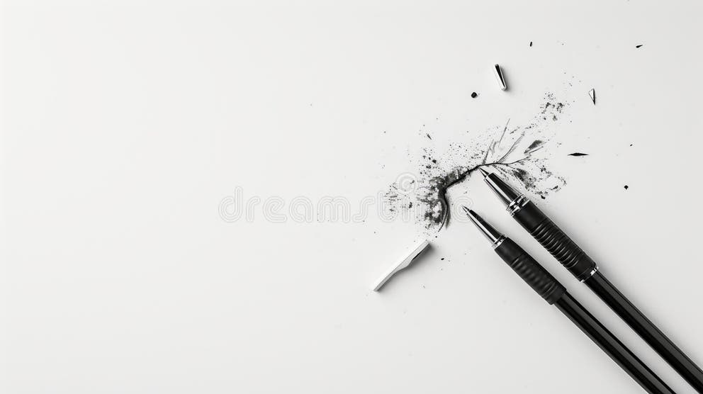 Black Pen Broken into Fragments with Ink Spill, Visualizing the Concept ...