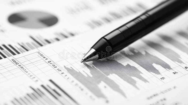 Black Pen on Financial Graphs and Charts Stock Illustration ...