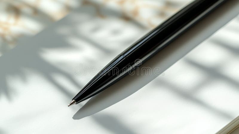 Black Pen on Notebook with Shadows. Stock Photo - Image of sunlight ...