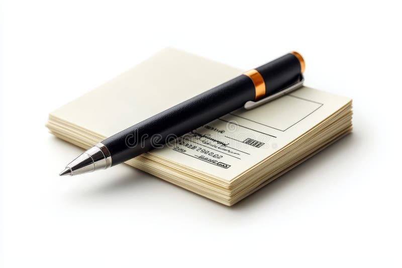 Black Pen and Notepad Ready To Write a Black Pen Rests on a Stack of ...
