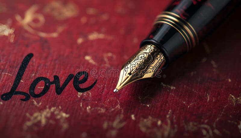 Black Pen on Textured Red Paper with Handwritten Love Message in ...