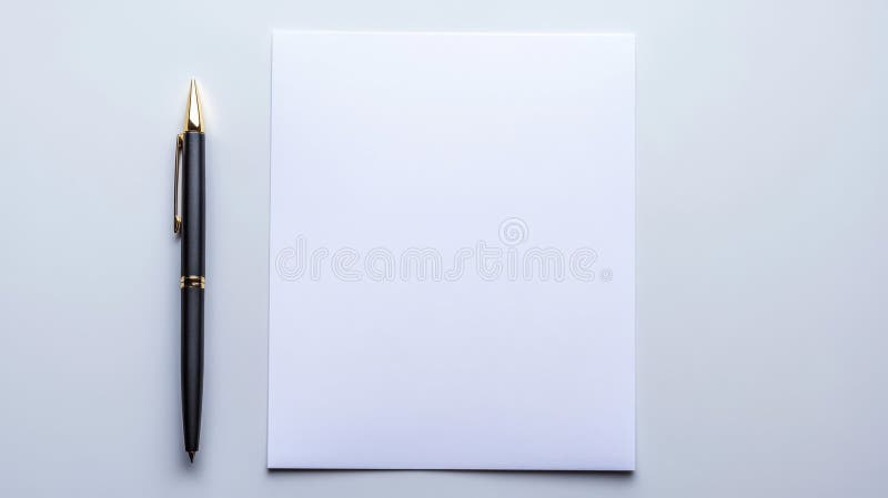 Black Pen and White Paper on White Desk Stock Illustration ...