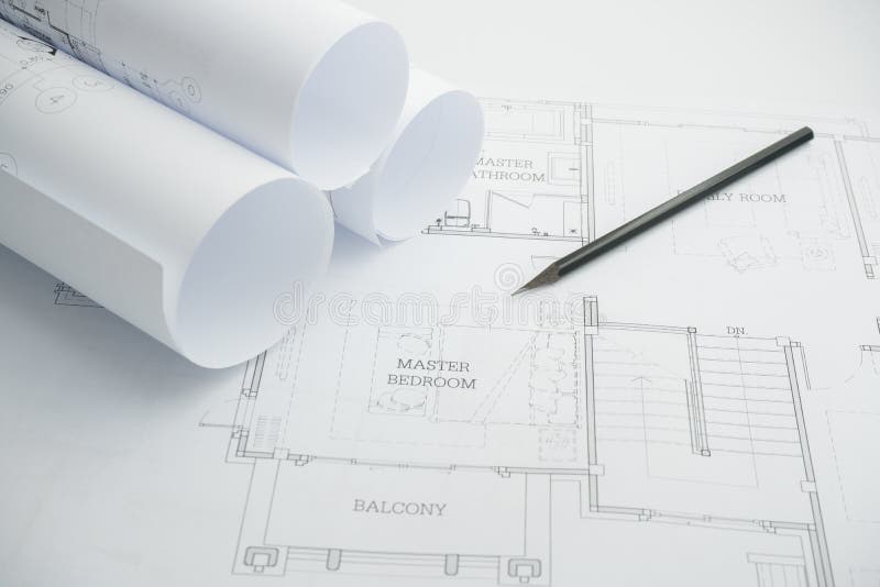 Black Pencil on Architectural Drawing Paper and Rolls Stock Image ...