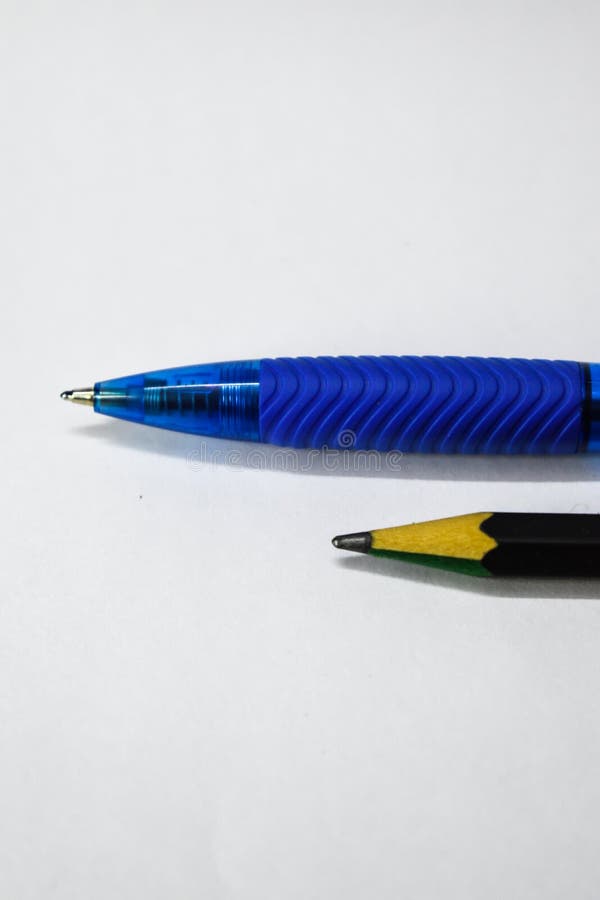 Black Pencil and Blue Pen Isolated on White Background. Selective Focus ...