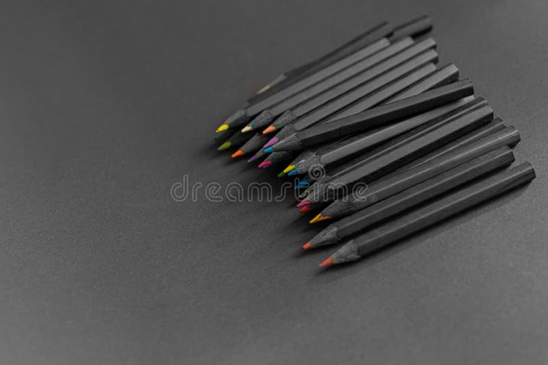 Black Pencils. Color Pencils on Dark Background Stock Image - Image of ...