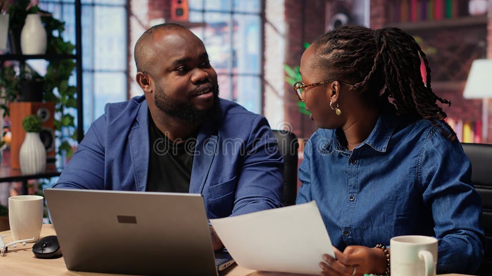 Black People Both Working from Home at Their Designated Office Stock ...