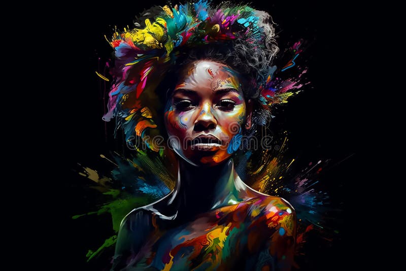 Black People in Vibrant Colors on a Black Background, Black Matters. AI ...