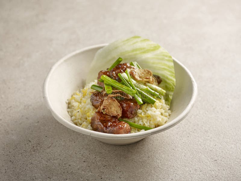 Black Pepper Fish Belly with Egg Fried Rice Served in a Dish Isolated ...