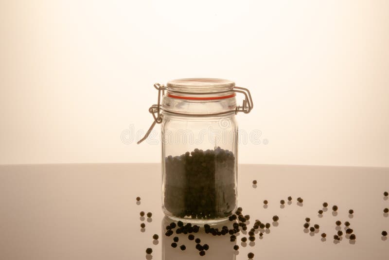 Black Pepper Pot Jar and Sprinkle Black Pepper Stock Image - Image of ...