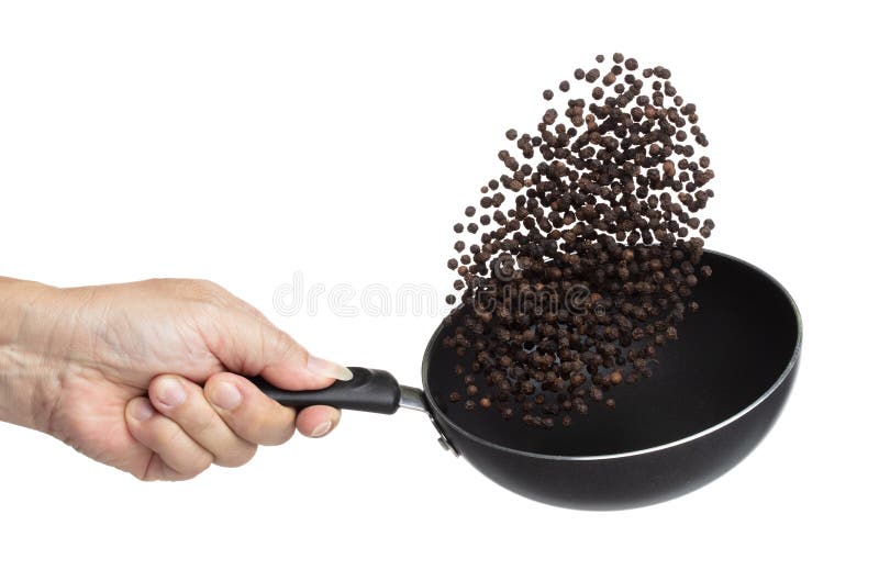 Black Pepper Seeds Fly Throw Up in Pan, Black Pepper Float Explode ...