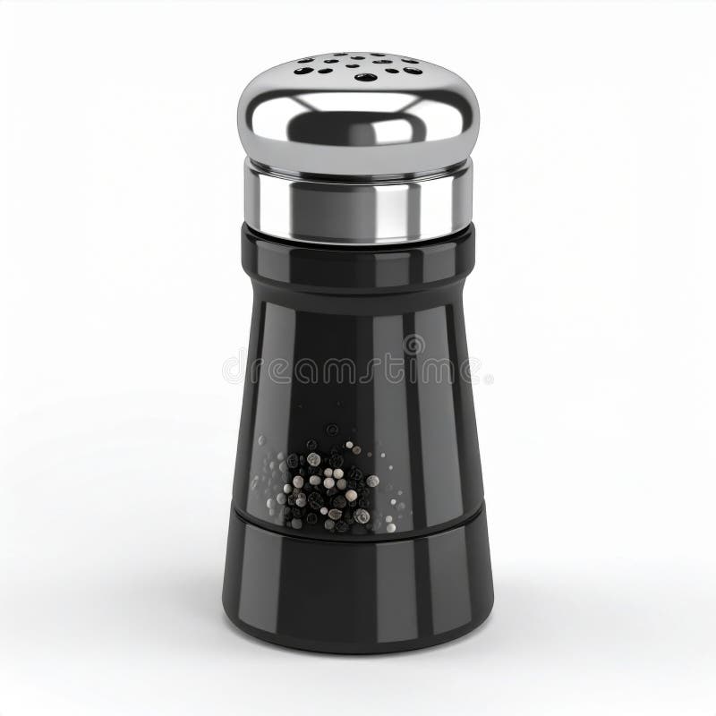 Black Pepper Shaker with Silver Top on White Background Stock ...