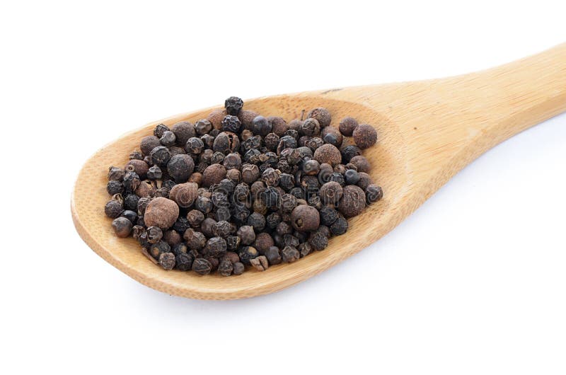 Black Pepper in a Wooden Spoon Stock Photo - Image of product, food ...